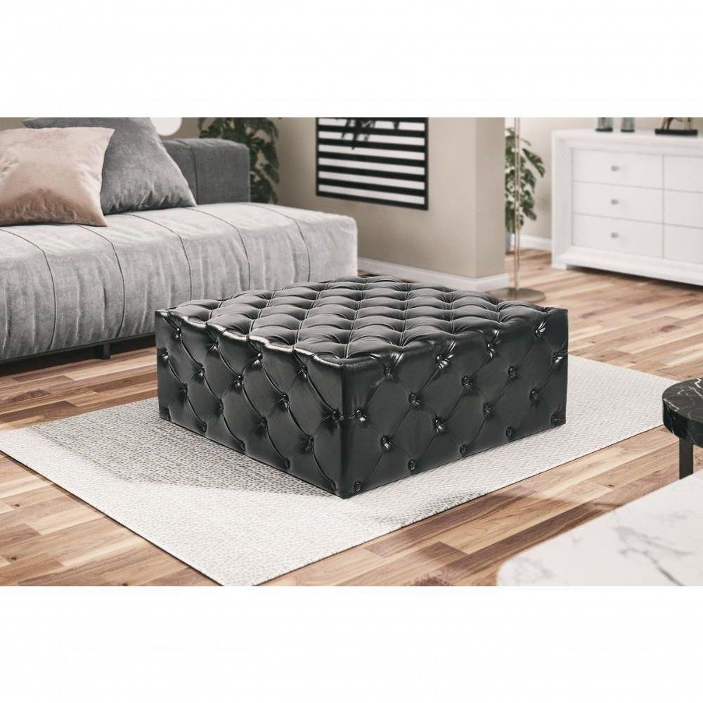 Puff Em Couro Preto Com Botões Encapados 80X80Cm Cayenne | MadeiraMadeira