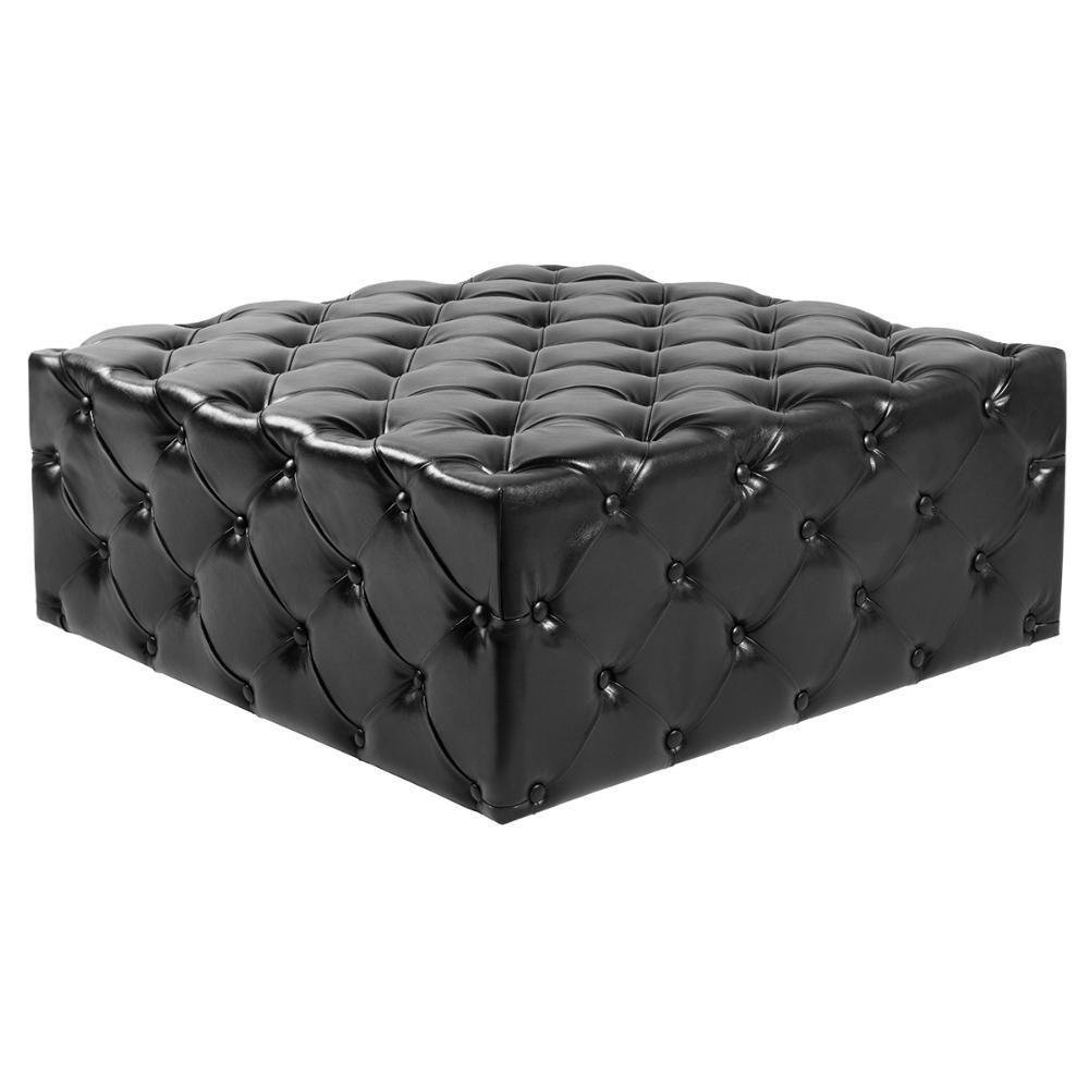Puff Em Couro Preto Com Botões Encapados 80X80Cm Cayenne | MadeiraMadeira