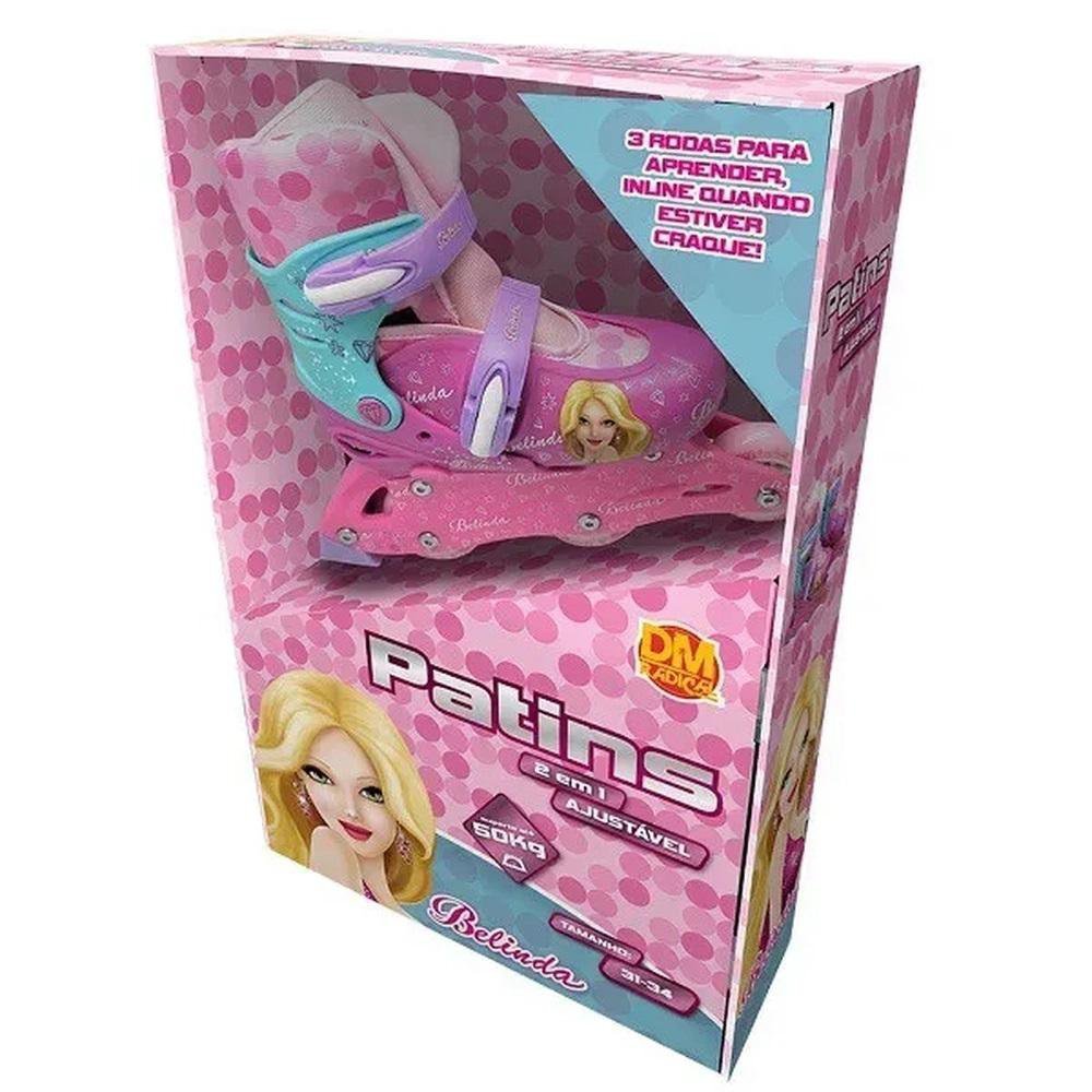 PATINS INFANTIL INLINE ROLLER AJUSTAVEL 2 EM 1 COM 3 OU 4 RODAS MENINAS ...