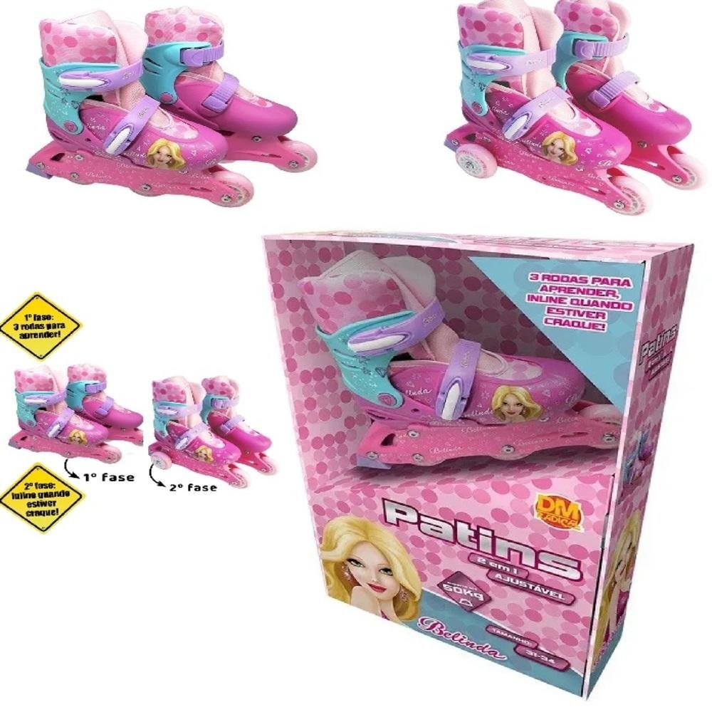 PATINS INFANTIL INLINE ROLLER AJUSTAVEL 2 EM 1 COM 3 OU 4 RODAS MENINAS ...