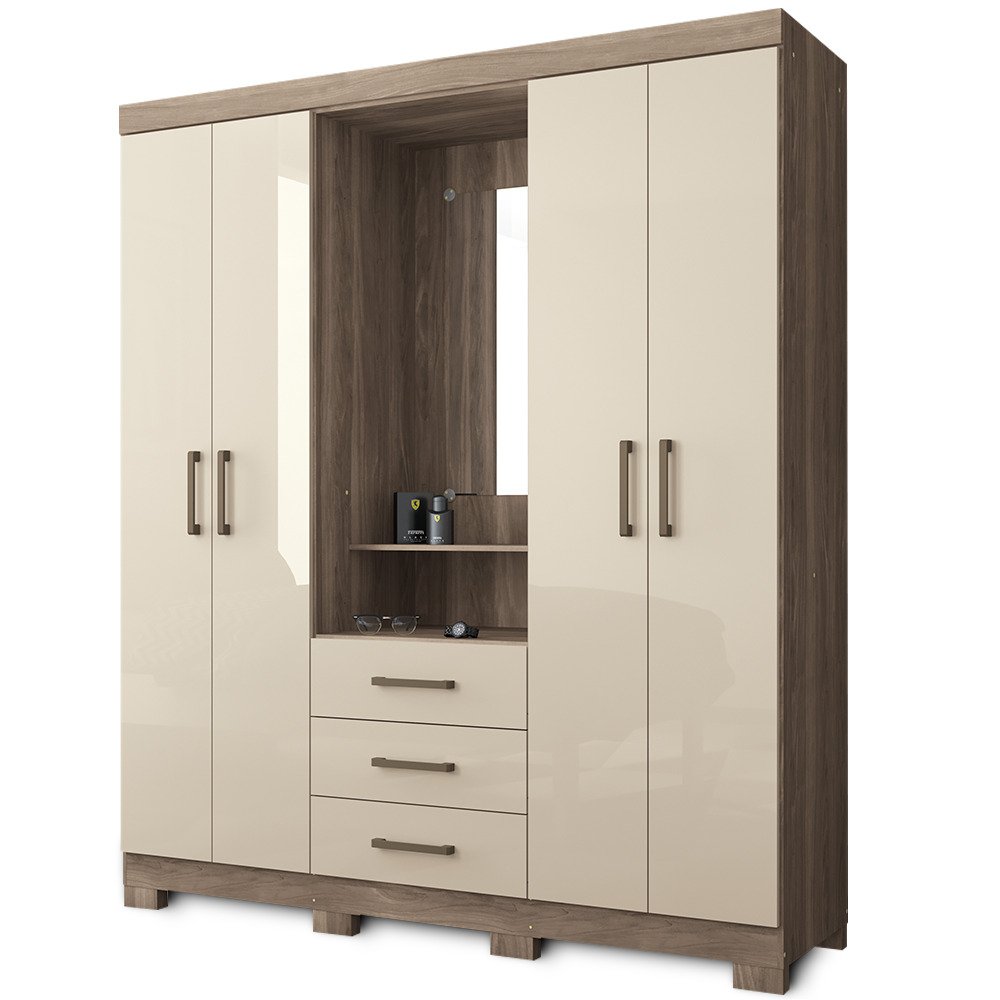 Guarda Roupa 4 Portas e 3 Gavetas Caiobá Castanho Off White 159cm ...