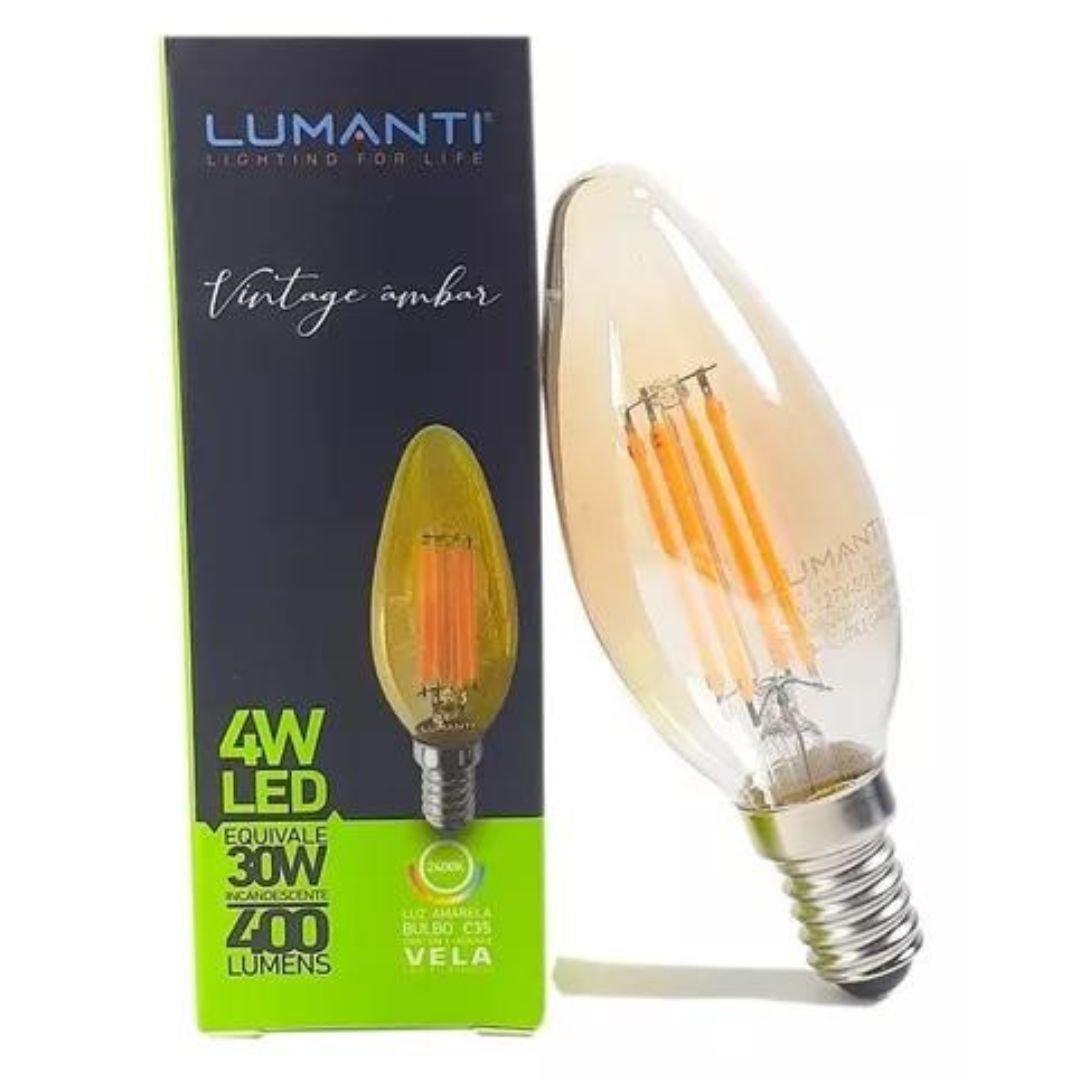 Lâmpada Led Vela Vintage C35 Filamento 4W 2400K Âmbar Lumanti ...