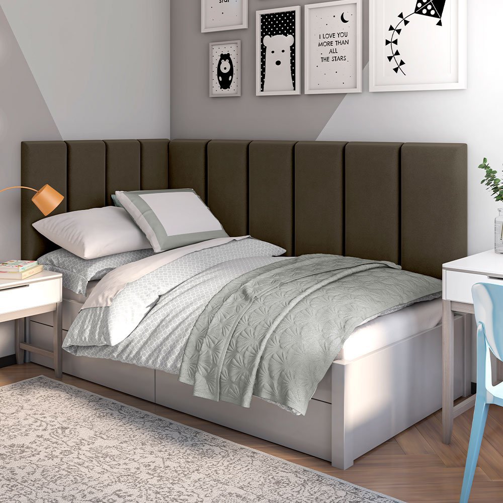 Cabeceira Em L Com Lateral Estofado Solteiro Quarto Aurora:Marrom ...