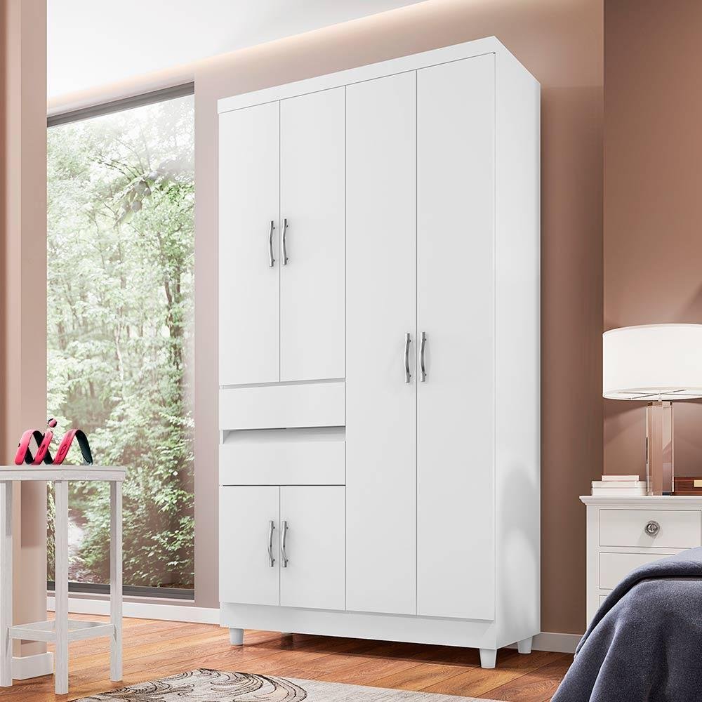 Guarda Roupa De Solteiro 6 Portas 2 Gavetas Branco 22605 Araplac ...