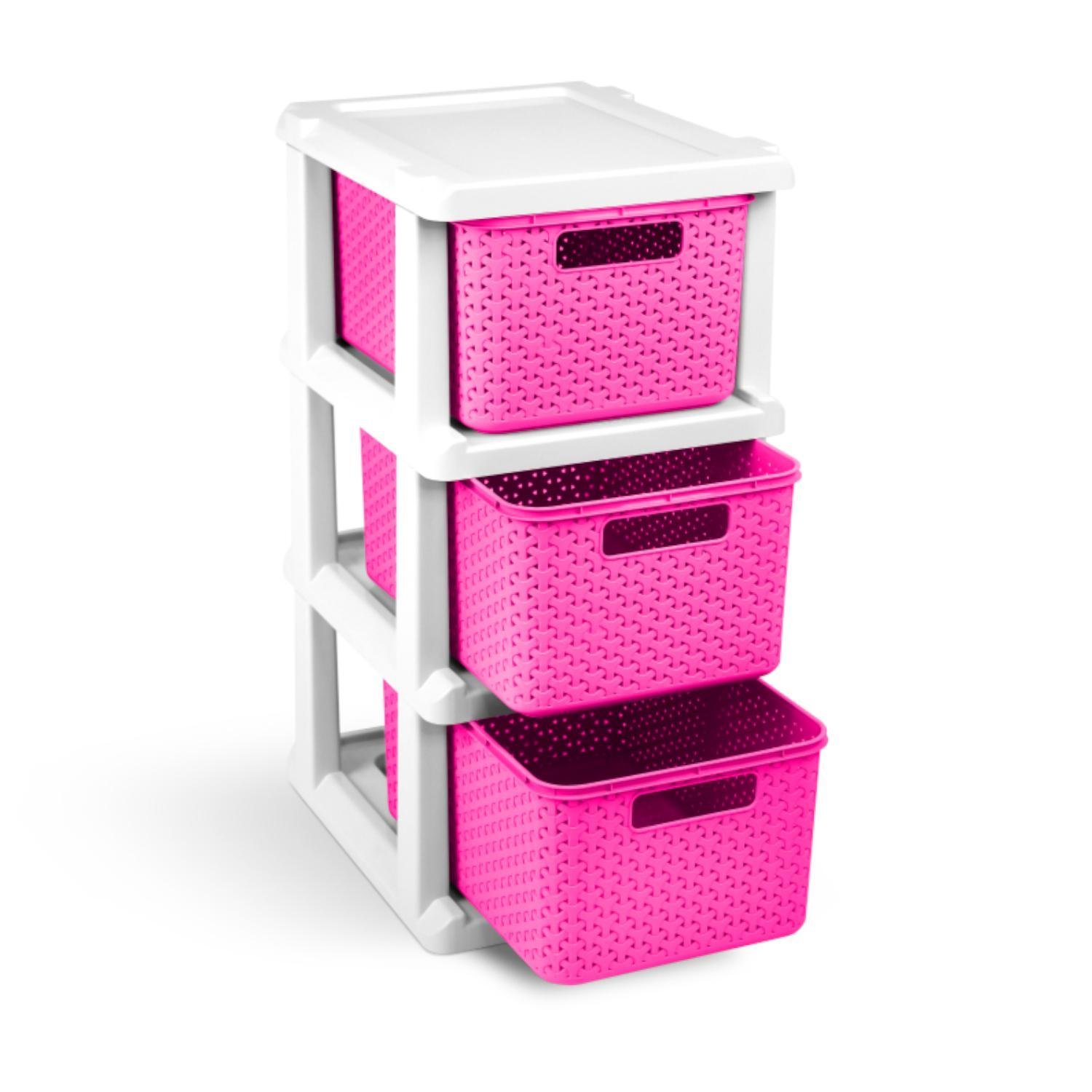 Gaveteiro Ratan Rosa Organizador 3 Gavetas Cod.1044 | MadeiraMadeira