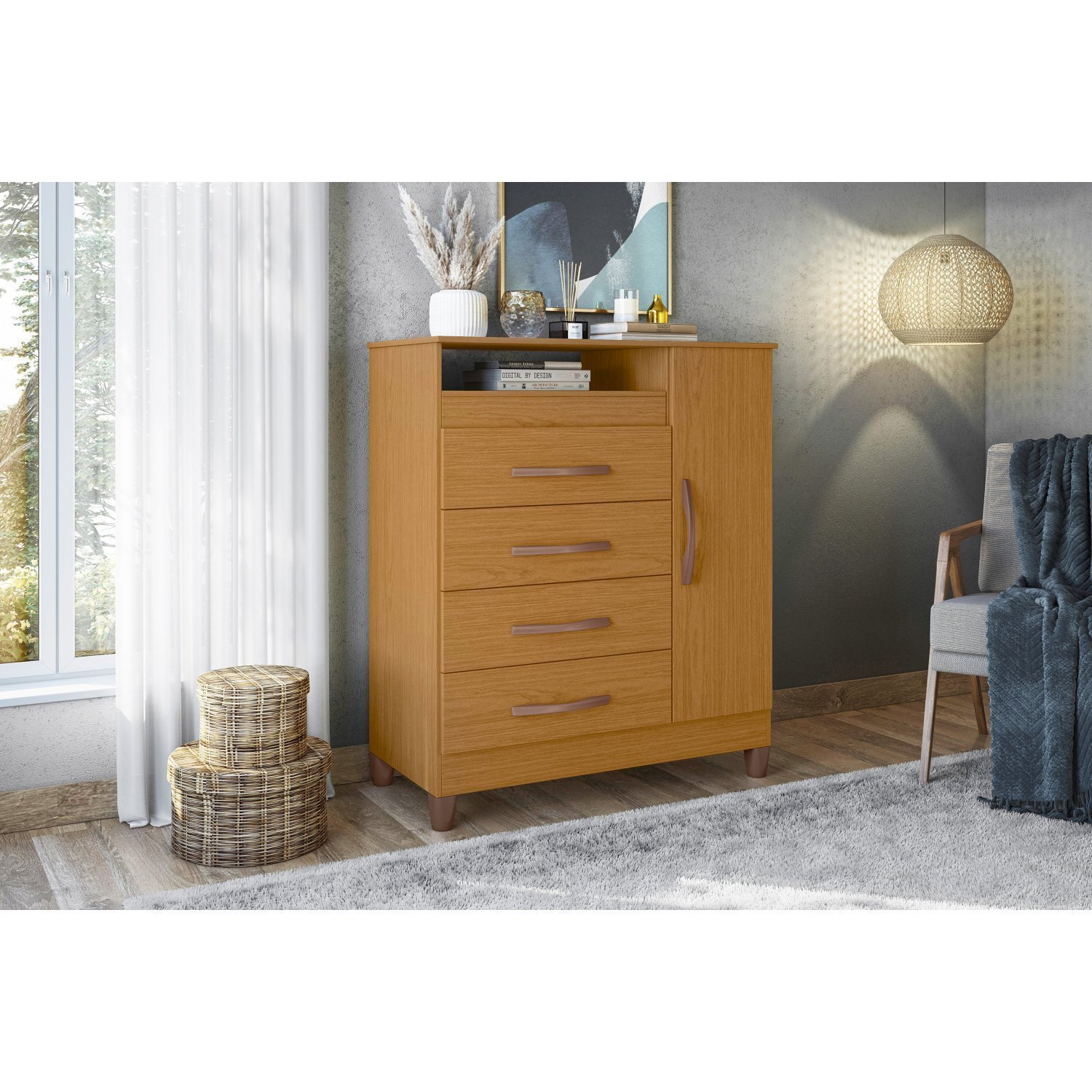 Cômoda 1 Porta 4 Gavetas e 1 Nicho Turquesa | MadeiraMadeira