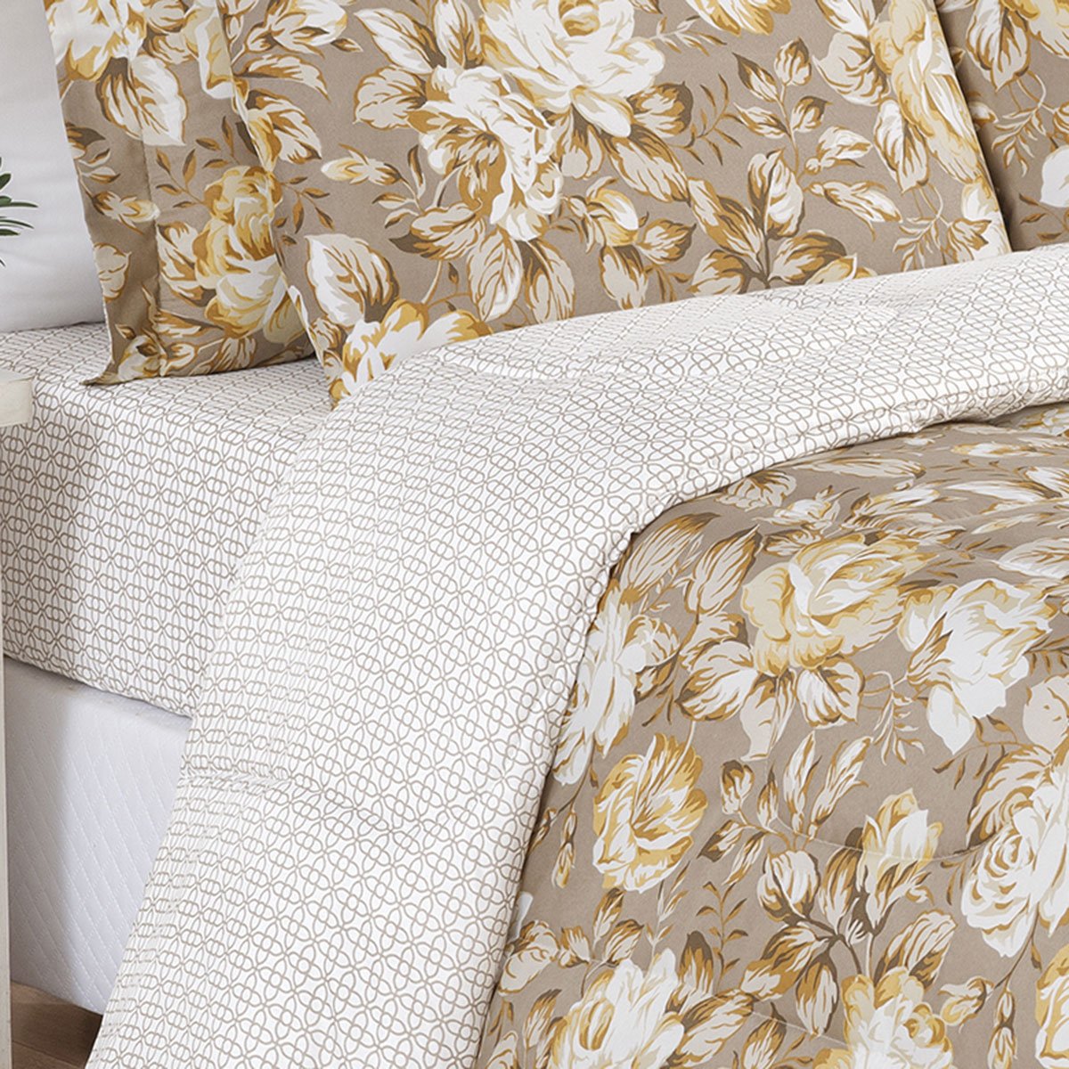 Edredom Super King Microfibra 3 Peças Floral Cáqui 2,80m x 2,40m ...