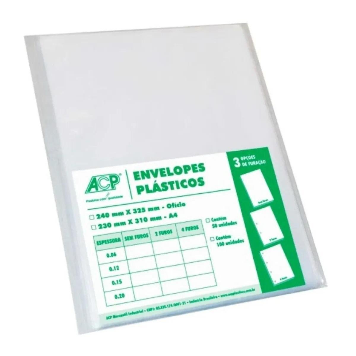 Envelope Plástico Ofício 4 Furos Grosso 0.20mm 100 Un. | MadeiraMadeira