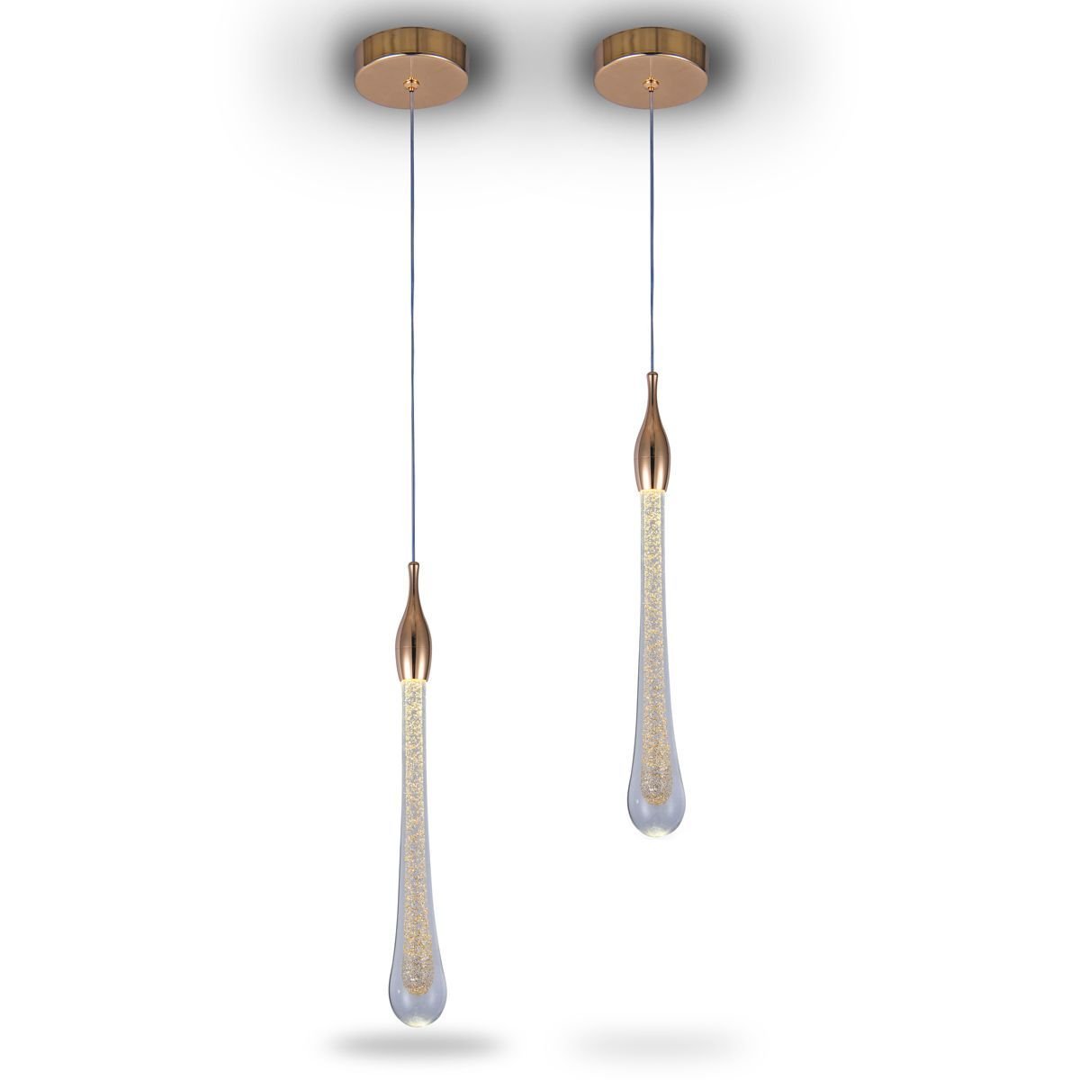 Kit 2 Pendentes Led Gota Vidro Cristal Decor 35cm 3w Dourado ...
