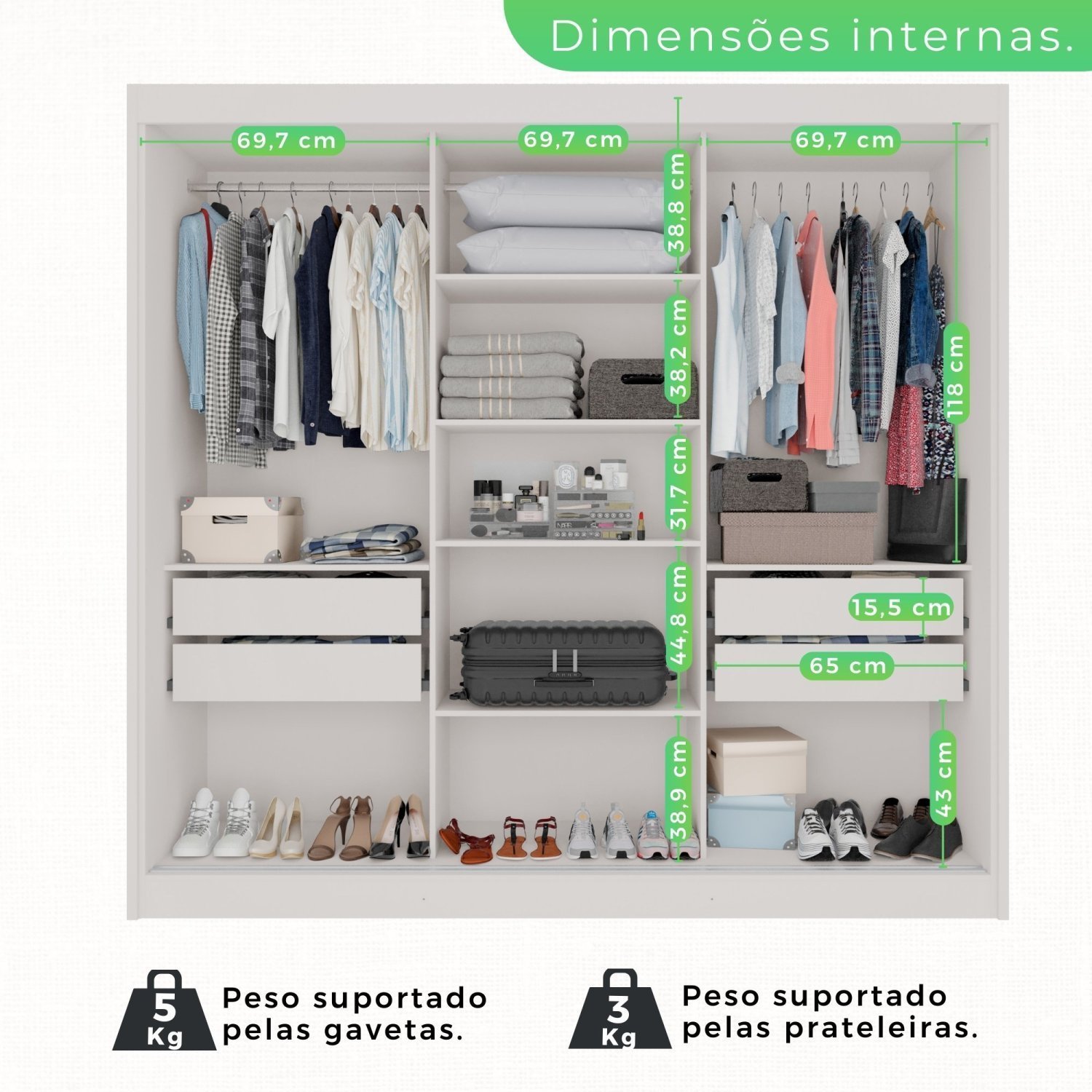 Guarda-roupa Casal 3 Portas 4 Gavetas Atenas | MadeiraMadeira