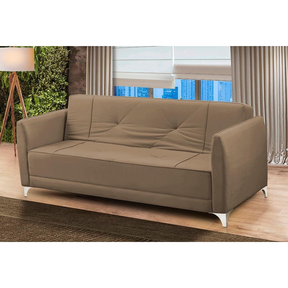 Sofá Cama Vitoria 2,00m 3 lugares Suede Cappuccino Adonai Estofados | MadeiraMadeira