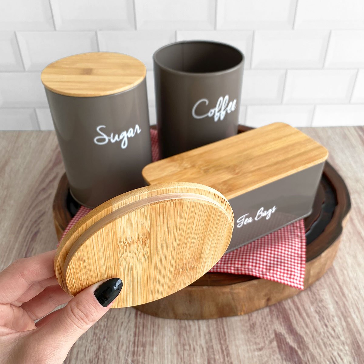 Lata Porta Condimentos Coffee Pote Para Café Aço e Bambu Haus Concept ...