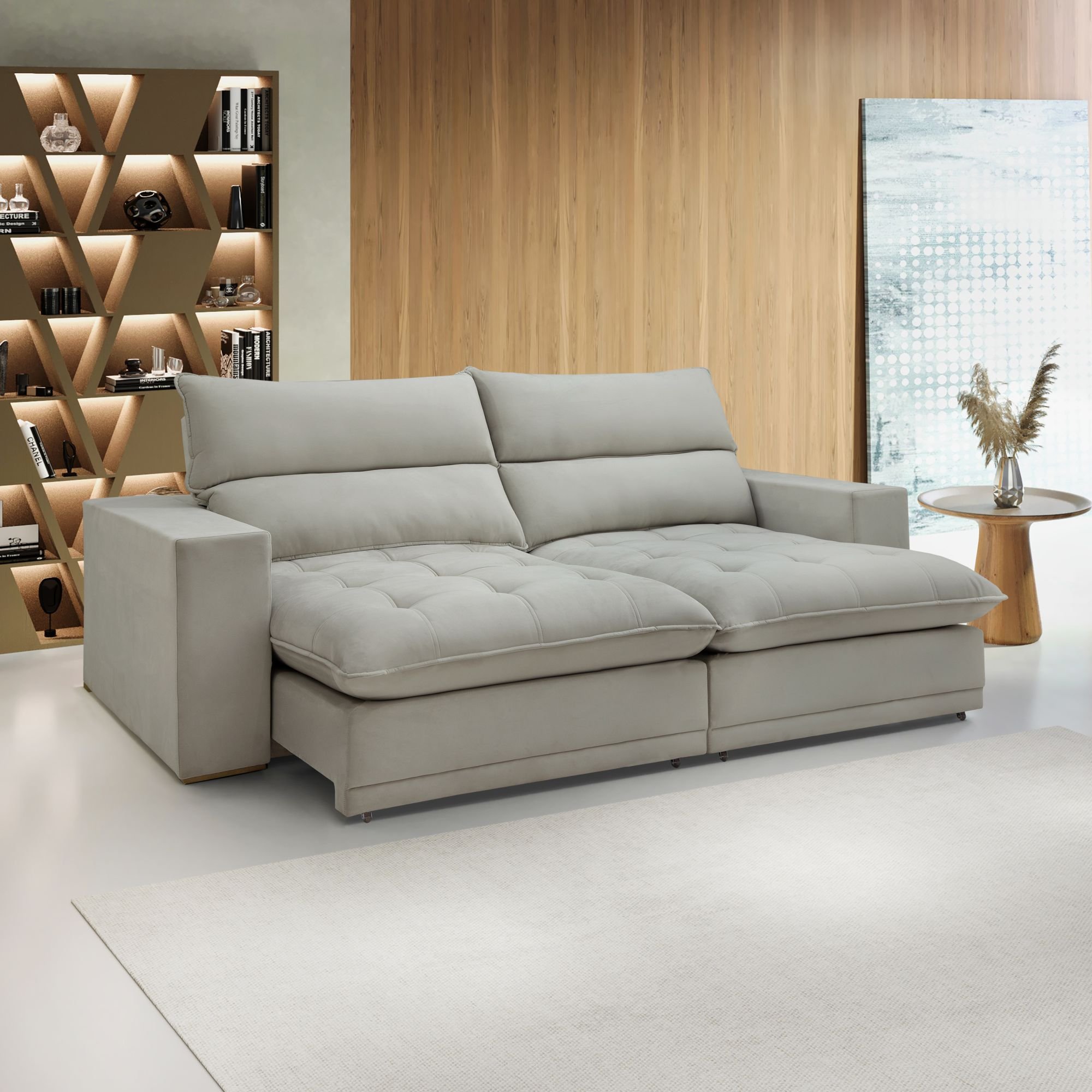 Sofá Retrátil e Reclinável 3 Lugares Boucle Gelo Martinho 230cm Yescasa ...