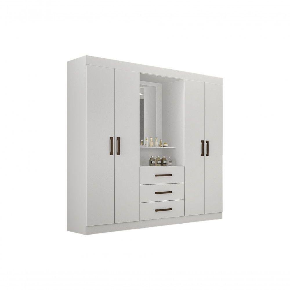 Guarda Roupa Casal 4 Portas 3 Gavetas Com Espelho Branco | MadeiraMadeira