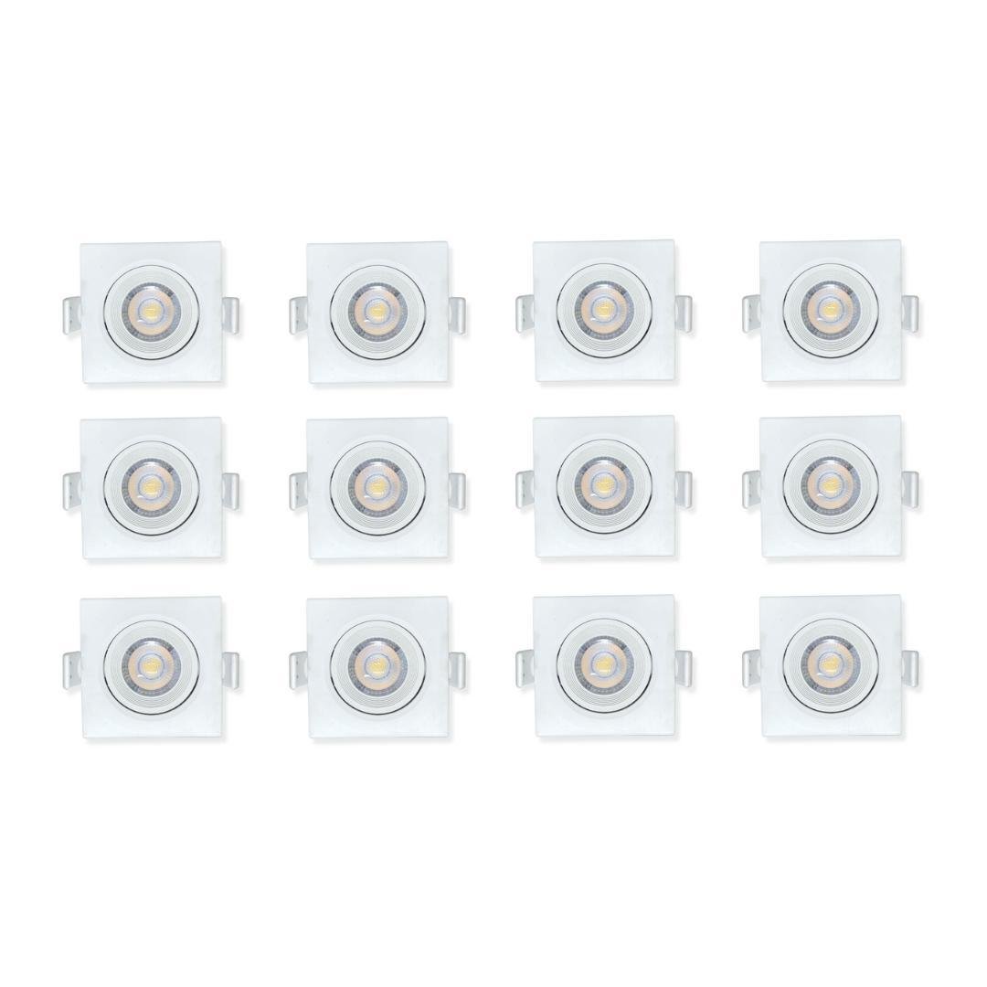 Kit 12 Spots Embutir Quadrado Led Cob 3w Luz Amarela 3000k | MadeiraMadeira