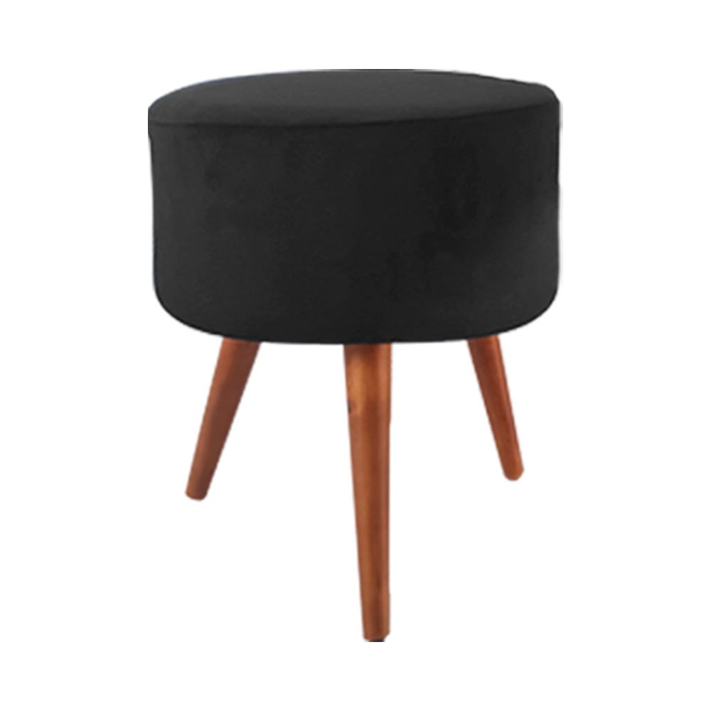 Kit 4 Puffs Redondos Loren Veludo Preto e Pés Palito em Madeira Maciça ...
