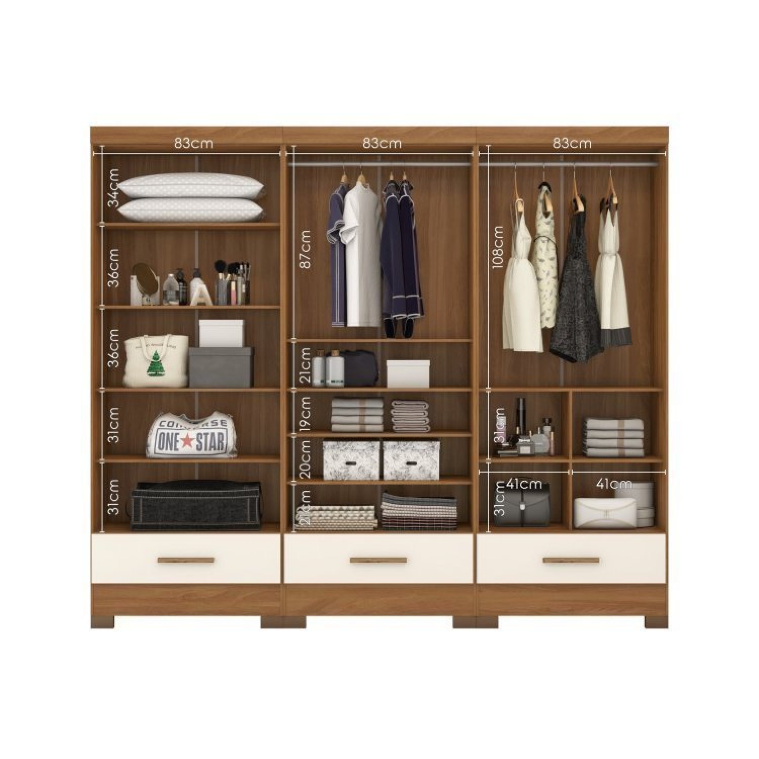 Closet Modulado 3 Peças 3 Gavetas Smart Versatile Espresso Móveis ...