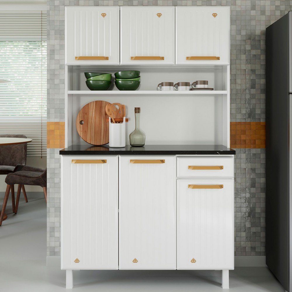 Cozinha de Aço Compacta Diamante 6 Portas 1 Gaveta Branco 818223 ...