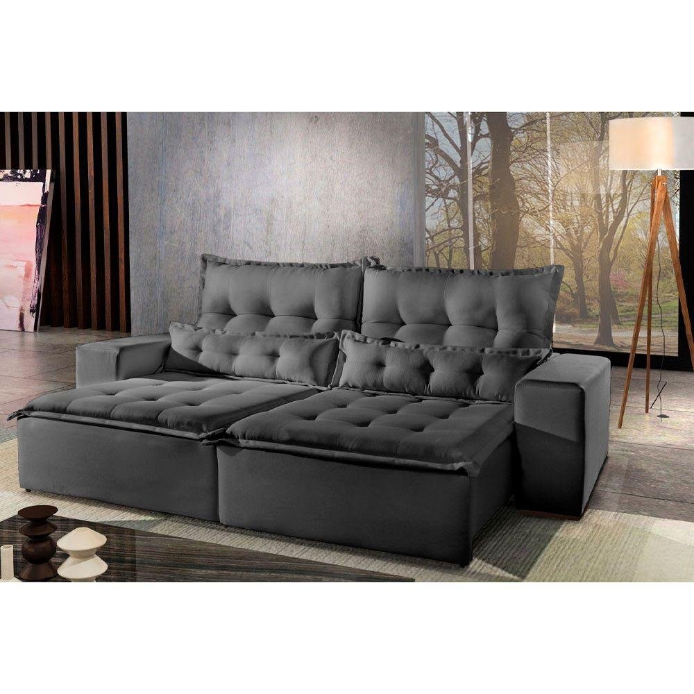 Sofá 4 Lugares Retrátil e Reclinável Adele 2.50m Veludo Cinza Profundo ...