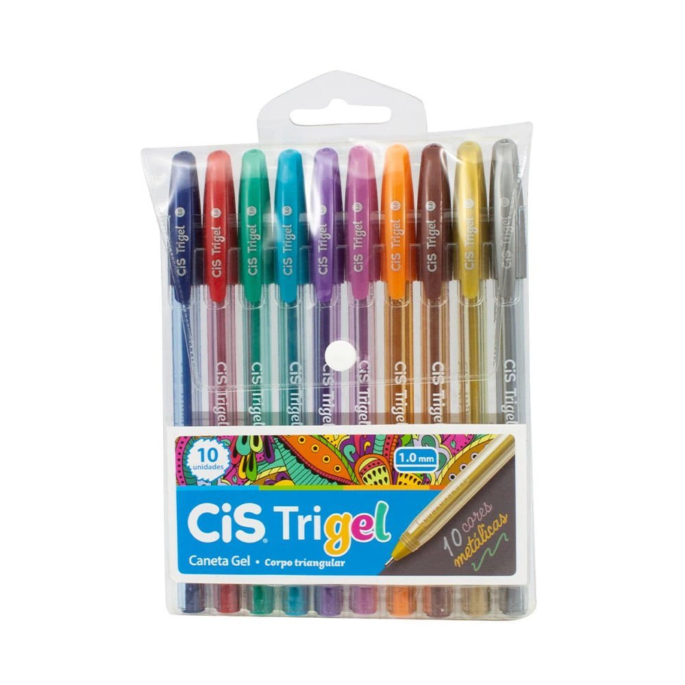 Caneta Gel Cis Trigel 1.0mm com 10 Cores Metálicas | MadeiraMadeira