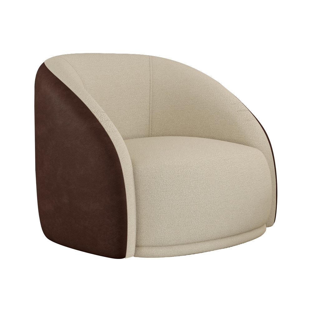 Poltrona Giratória 87cm Heidi Pu Marrom | Bouclé Suave Bege - Sallar Home | MadeiraMadeira