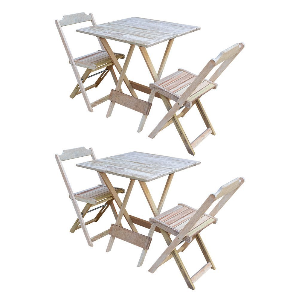Kit 2 Conjuntos Mesa Dobrável com 2 Cadeiras Madeira 70x70 para Bar e Restaurante - Crua ...