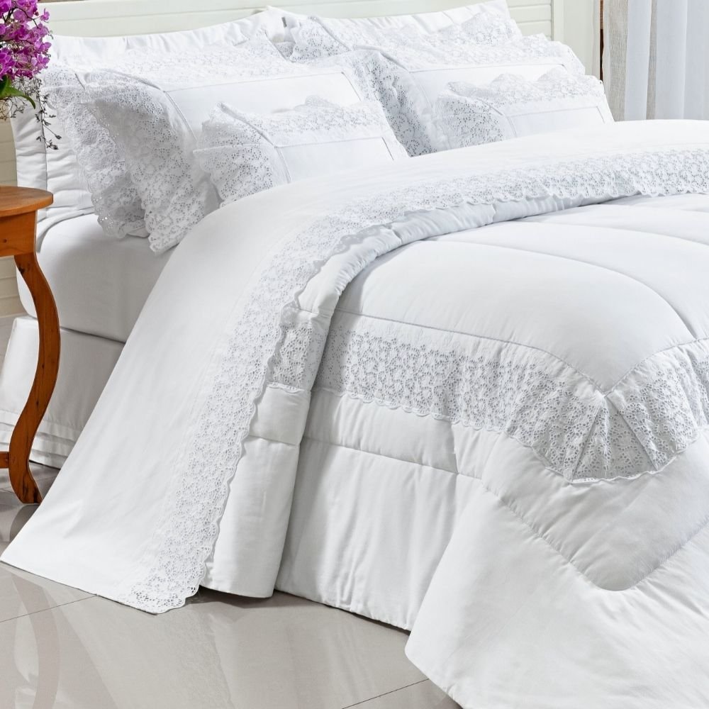 EDREDOM VALERIE BRANCO PERCAL 300 FIOS ACETINADO - 3 PEÇAS - KING ...