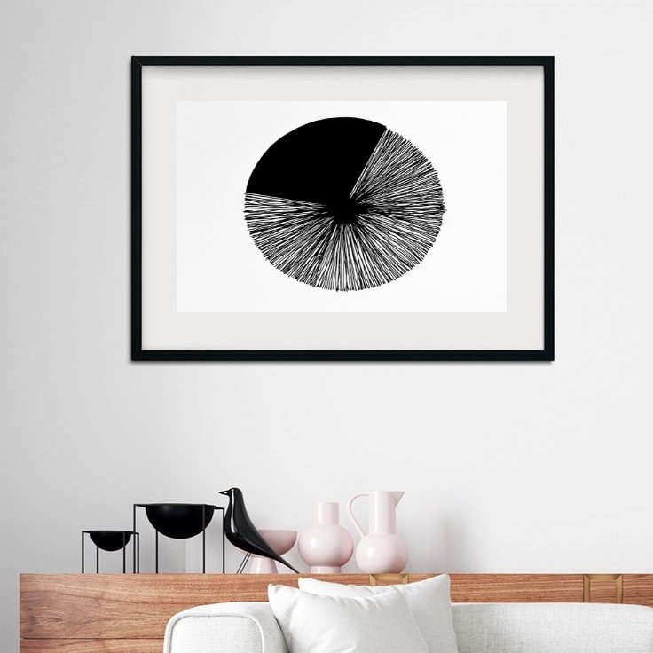 Quadro Abstrato Preto Círculo Nature - 60x48cm:madeira Branca ...