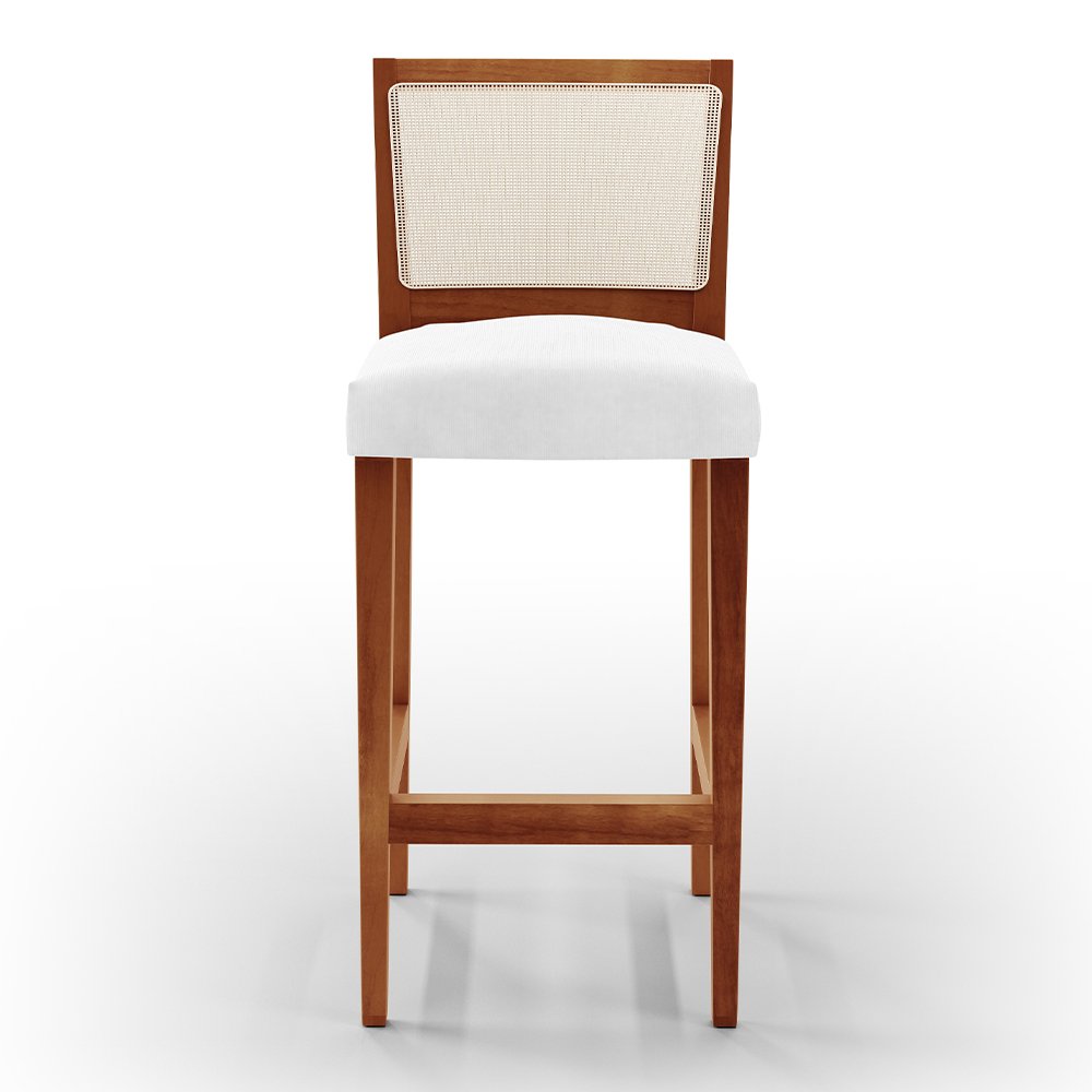 Banqueta Alta Para Cozinha Sala De Jantar Encosto Em Tela Branco Zion ...