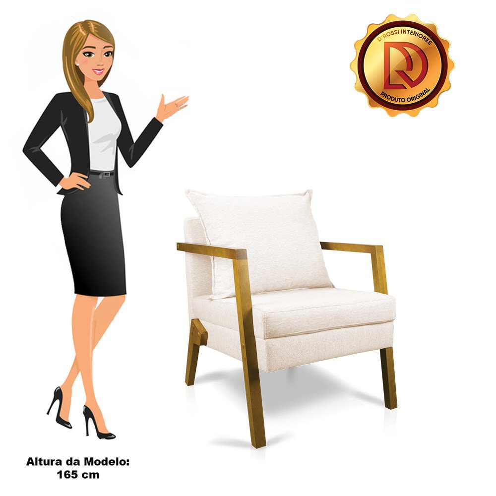 Poltrona Alice Linho Bege A19 Base de Madeira - D'Rossi | MadeiraMadeira