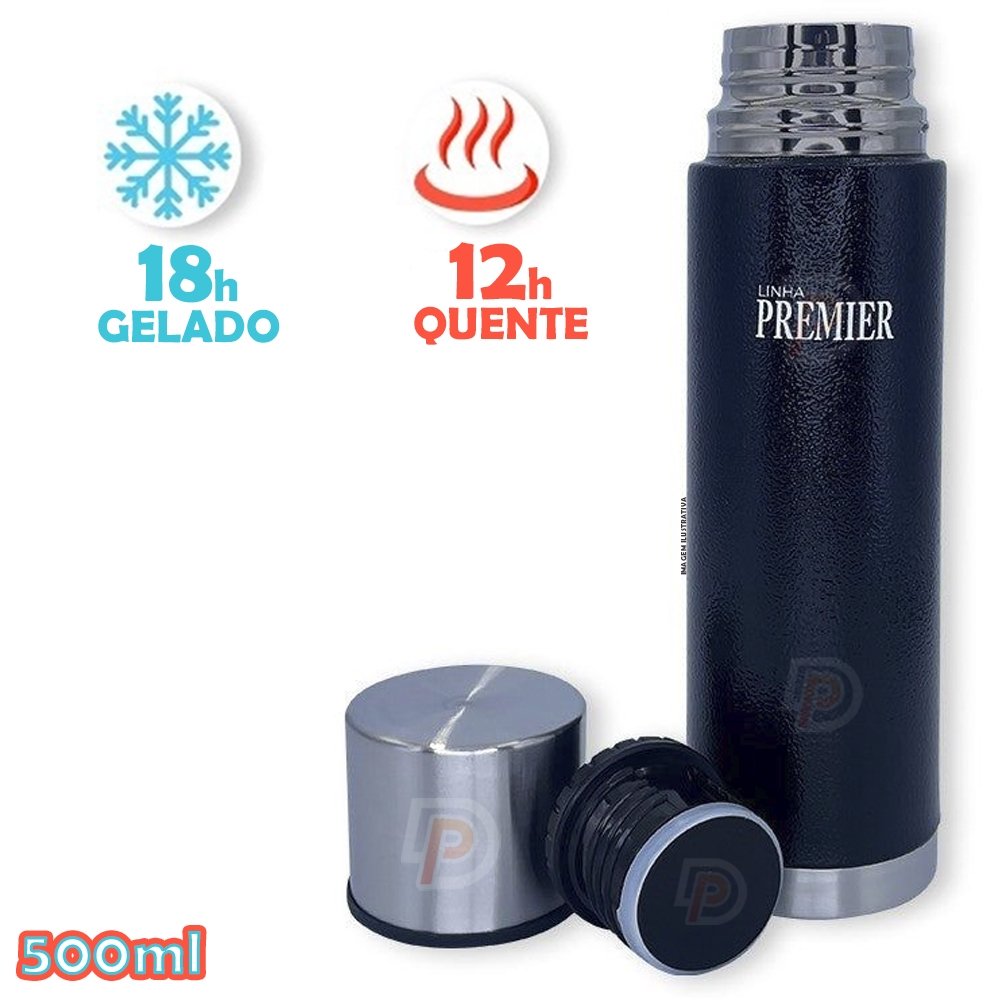 Garrafa Térmica Aço Inox Água Gelada Garantida por 18 Horas - Preta Sq ...