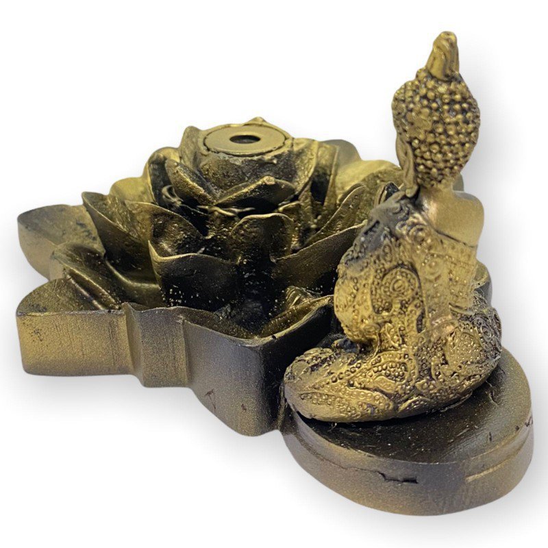 Incensário Cascata Flor De Lotus Buda Mini Dourado 7Cm | MadeiraMadeira
