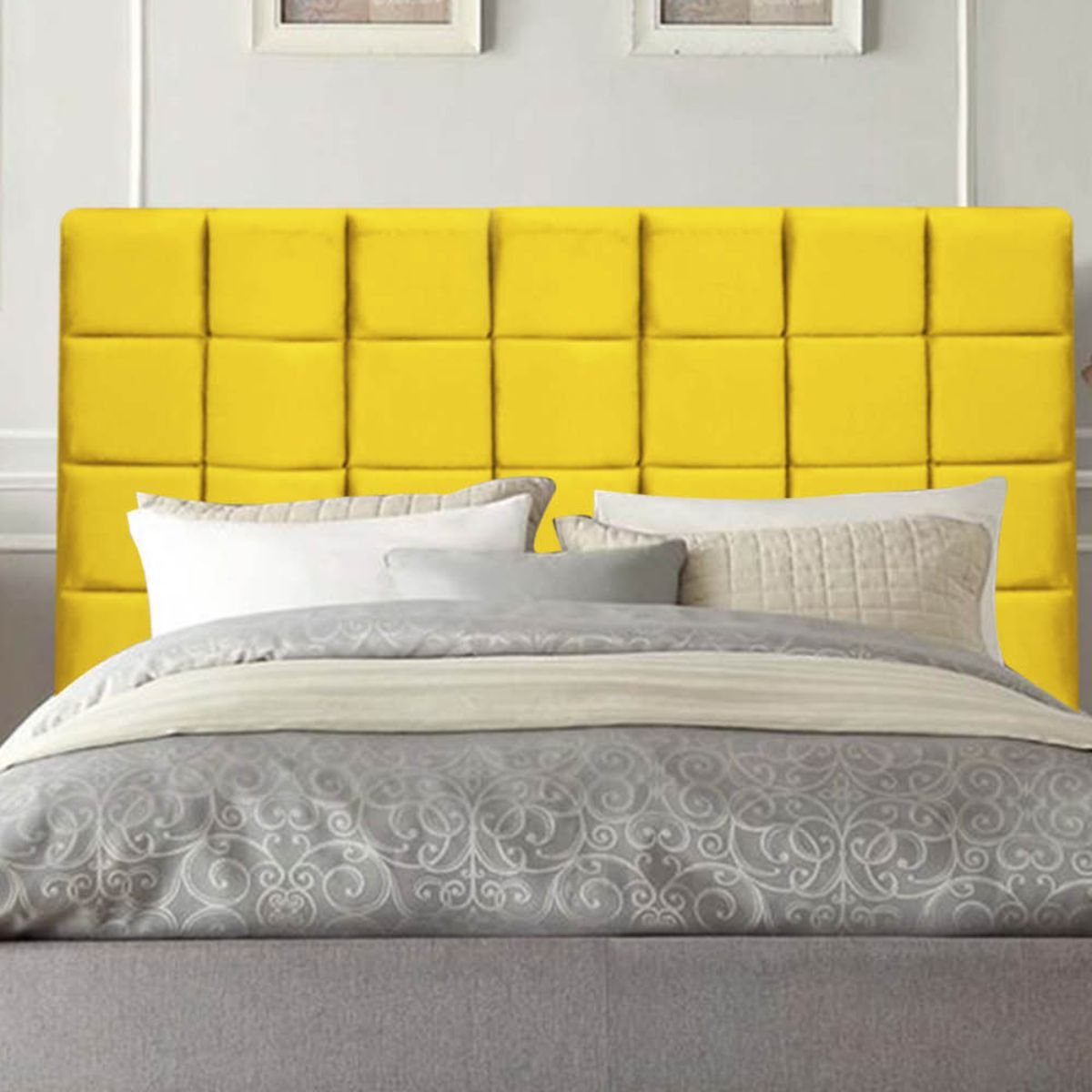 Cabeceira Estofada Cama Box Queen 160 cm Clara Suede Amarelo ...