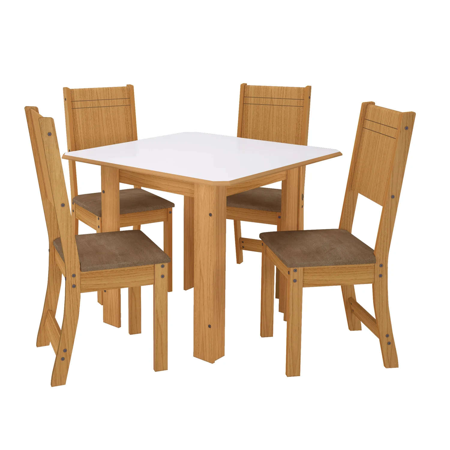 Conjunto Mesa Lisboa com 4 Cadeiras Freijó Offwhite Cacau - Indekes | MadeiraMadeira