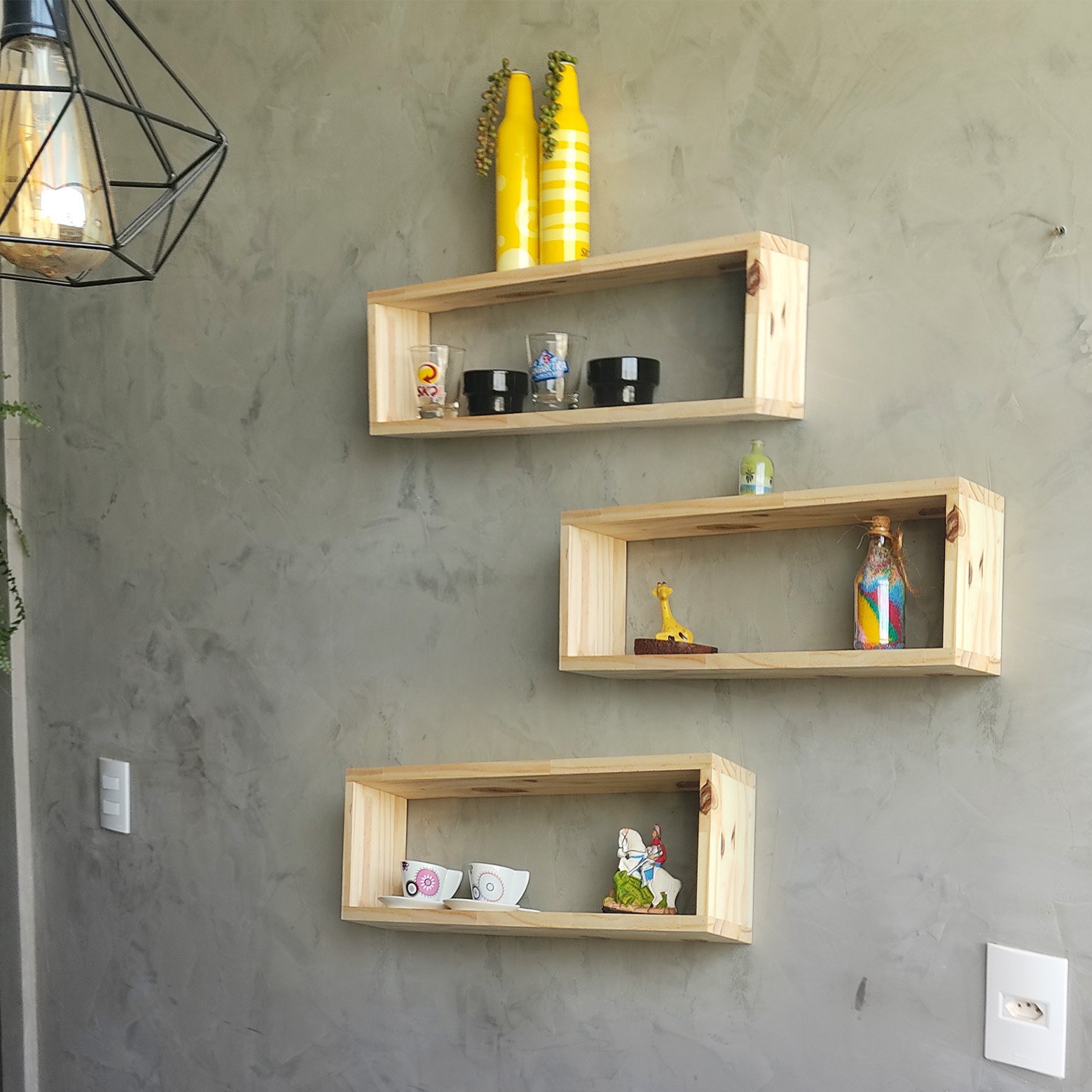 Kit 3 Nichos Madeira Pinus Retangular Decorativo Rústico P | MadeiraMadeira