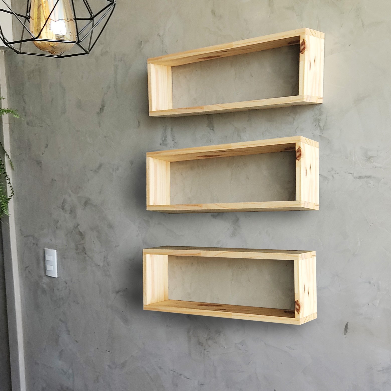 Kit 3 Nichos Madeira Pinus Retangular Decorativo Rústico P | MadeiraMadeira