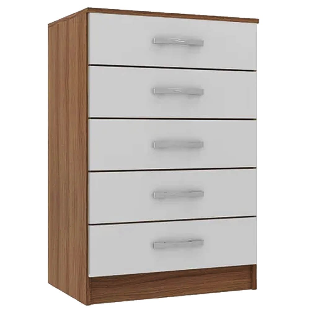Cômoda Saquarema 5 Gavetas Pomba Cor Cinamomo Off White | MadeiraMadeira