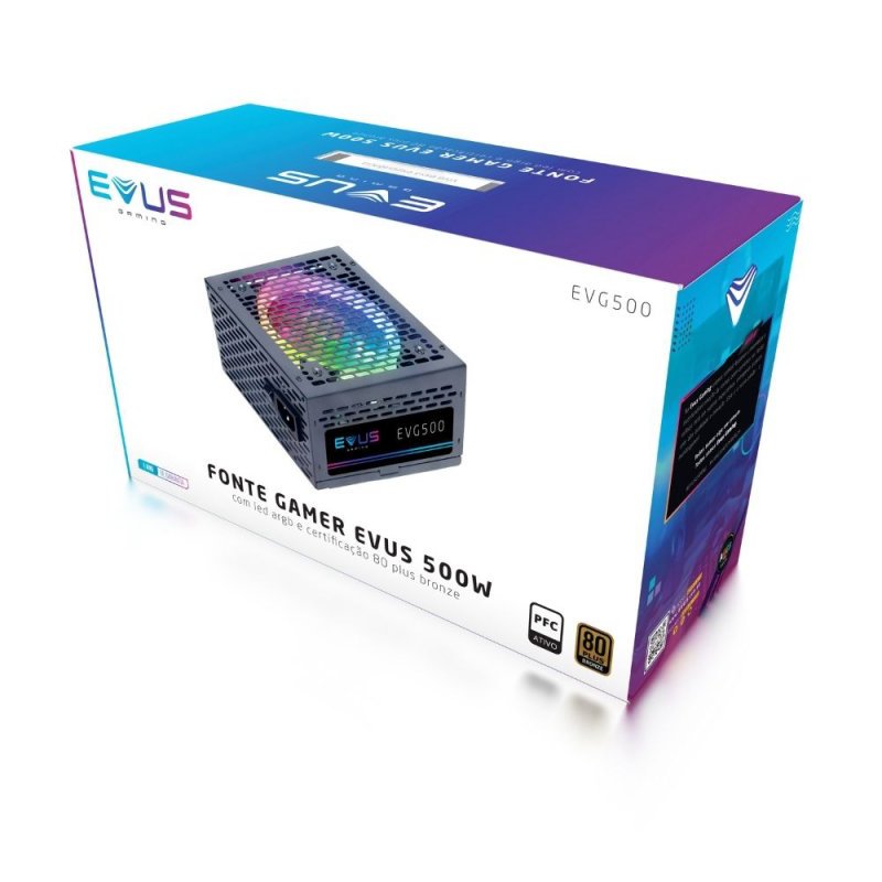 Fonte Gamer Evus Evg500 Argb 500w | MadeiraMadeira
