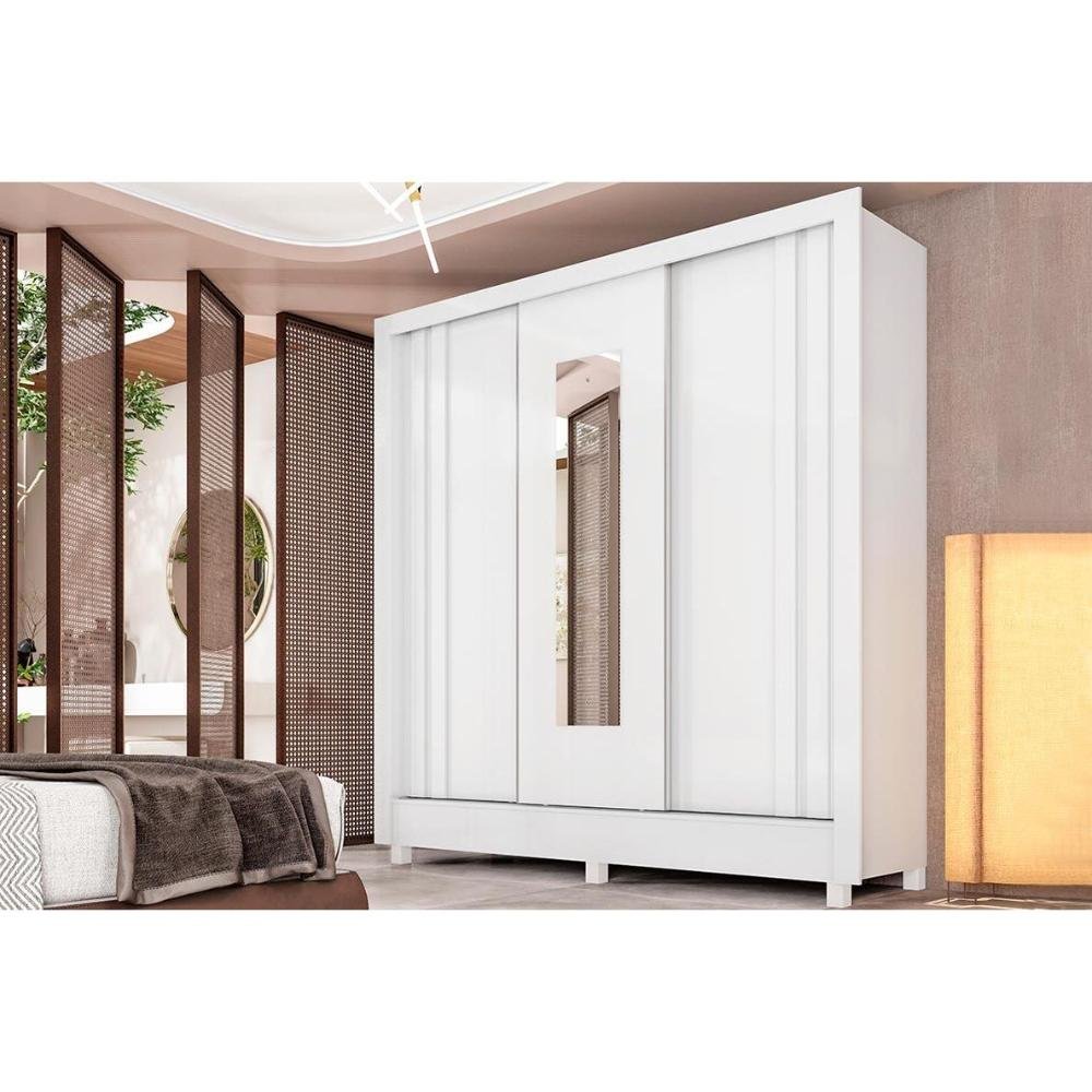 Guarda Roupa Casal 3 Portas (1 C/ Espelho) e 2 Gavetas Ravel Branco ...