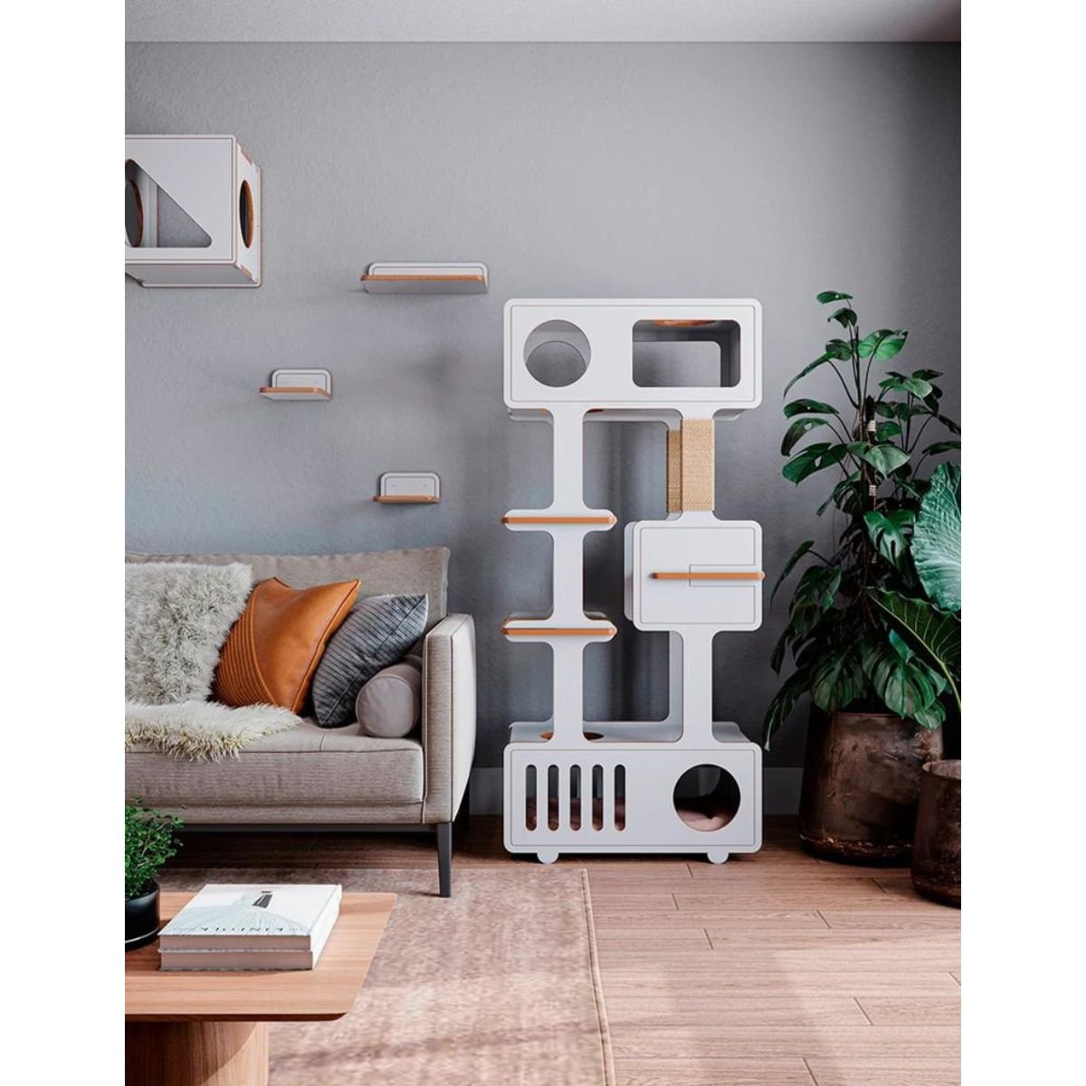 Torre para Gatos Branca com Colchão 3 Prateleias em Sisal Ferpa Design ...