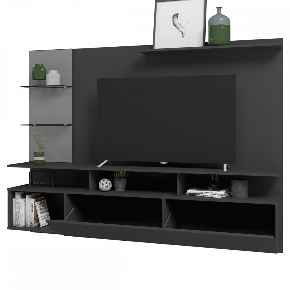 Painel para TV até 60 Polegadas 2 Portas 3 Prateleiras com Espelho ...