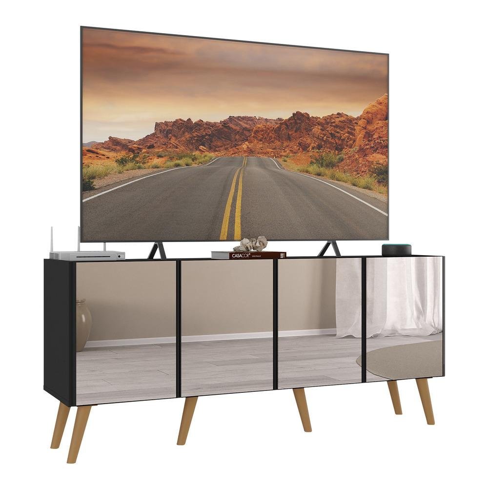 Rack Tv até 50 Polegadas 4 Portas Retrô com Espelhos Multimóveis Mp1082 Preto/natural ...