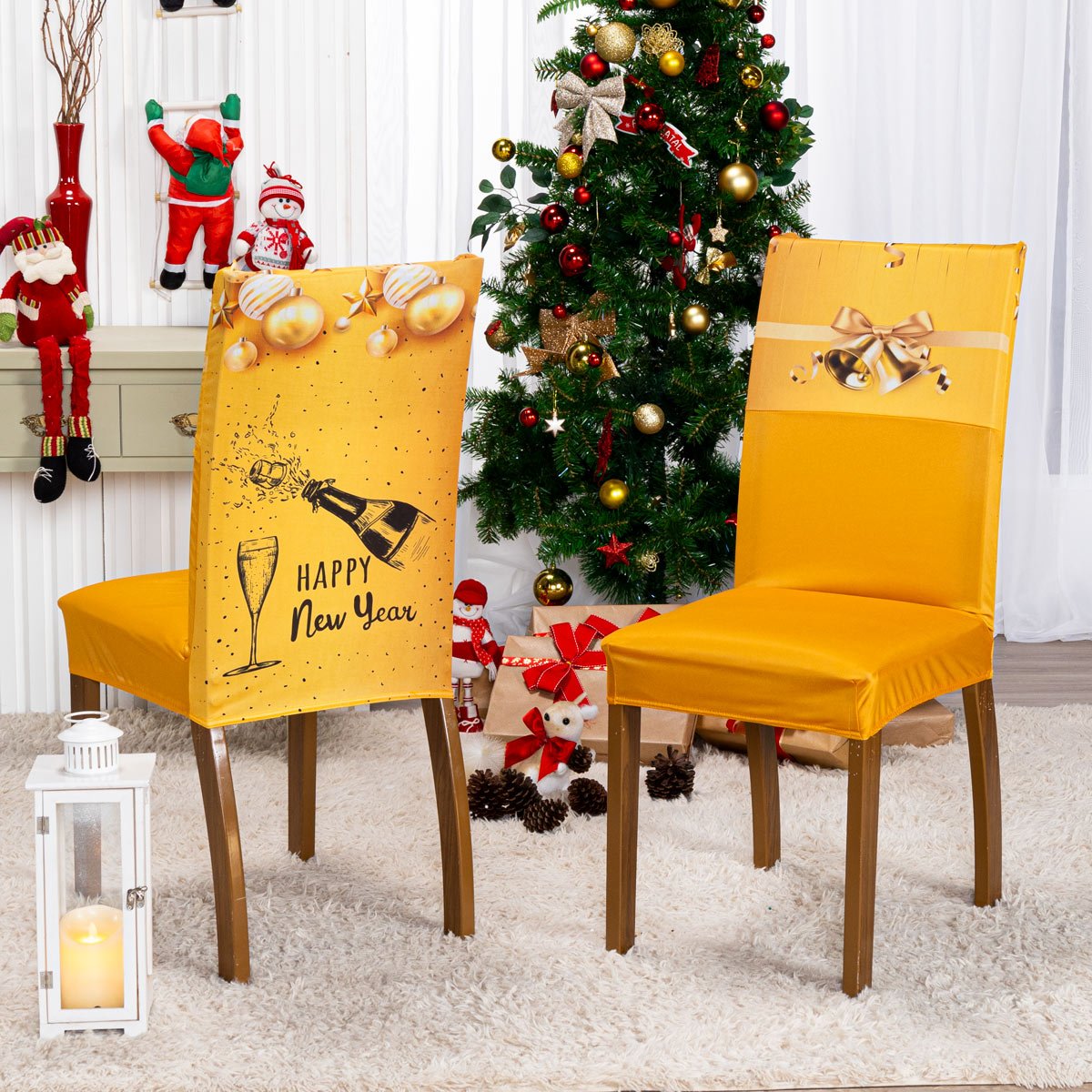 Kit de Capas de Cadeira Jantar Estampadas Ano Novo Ajustável com ...