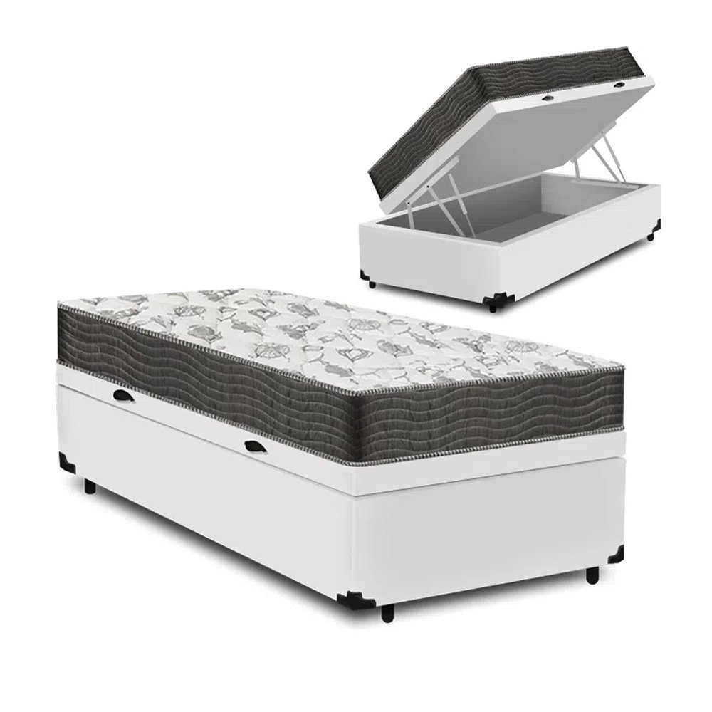 Cama Box Baú Solteiro Corino + Colchão Espuma D33 Ortobom ISO 100 ...