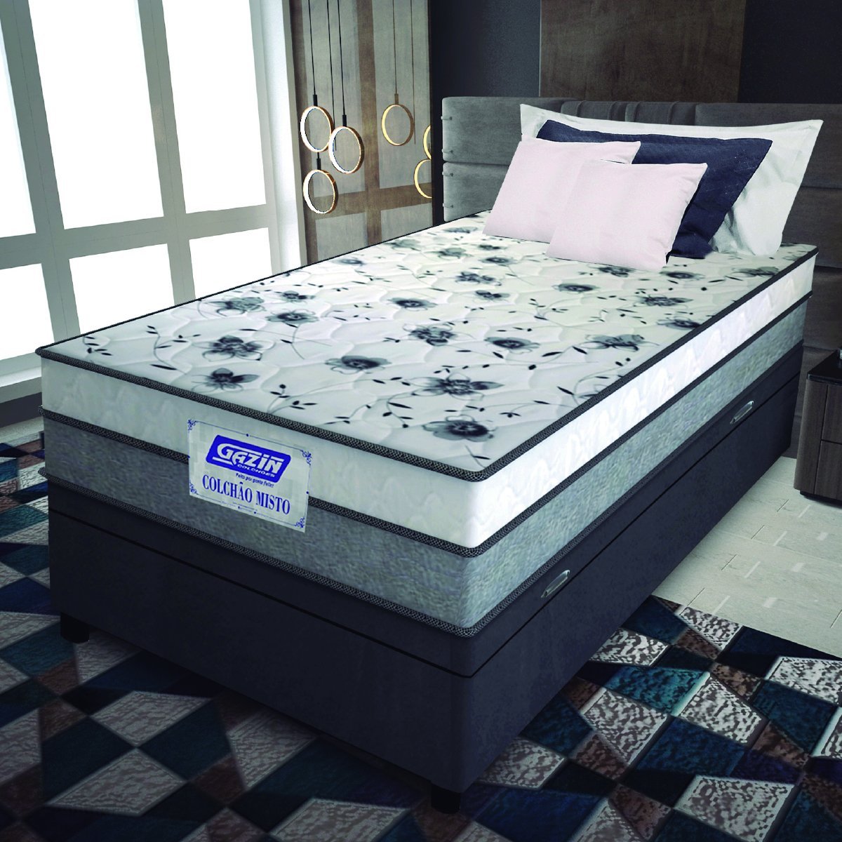 Cama Box Baú Solteiro Colchão Espuma D33 Fort 88x188x62cm Cinza/Branco ...