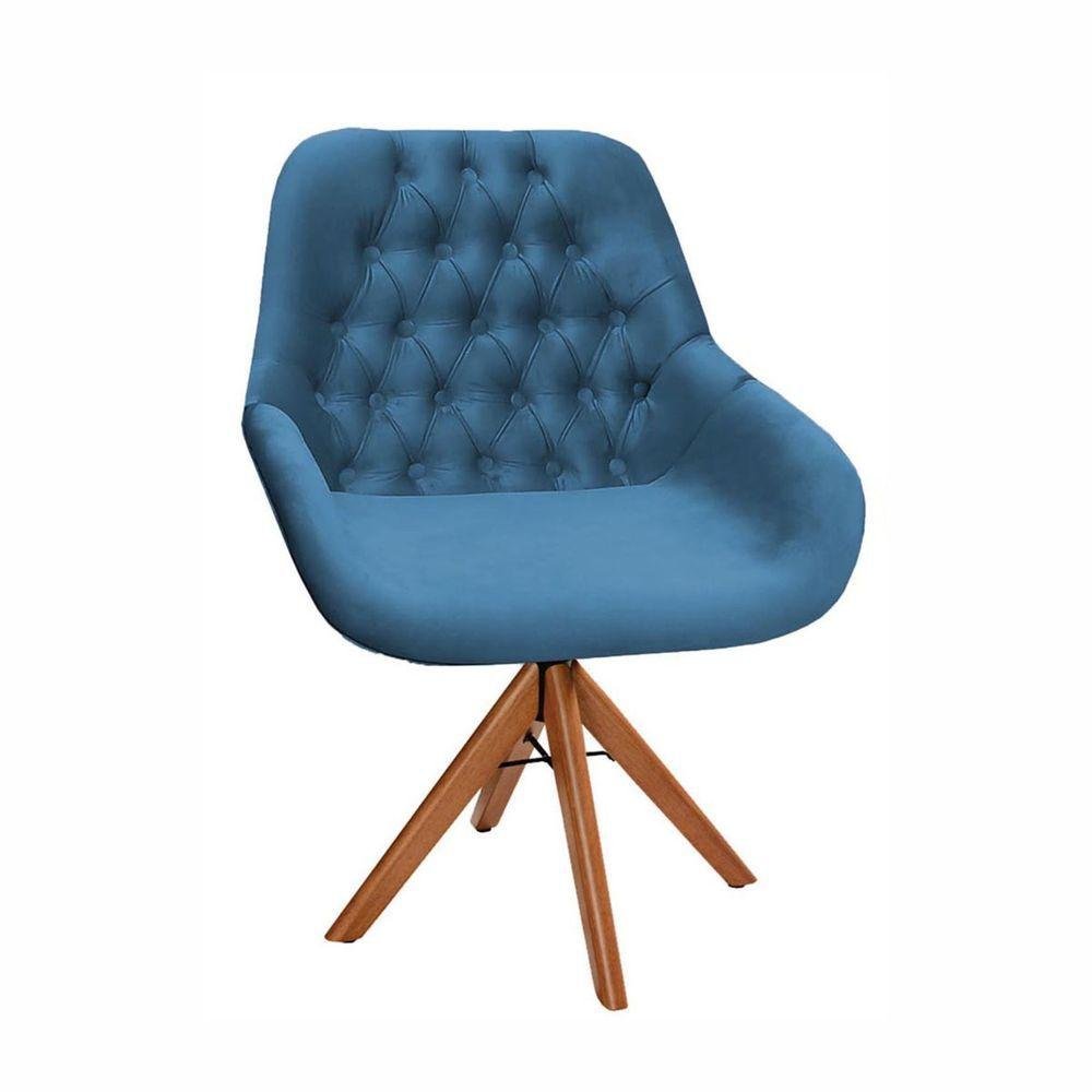 Poltrona Pandora - Base em Madeira Giratória Cor Suede Azul ...