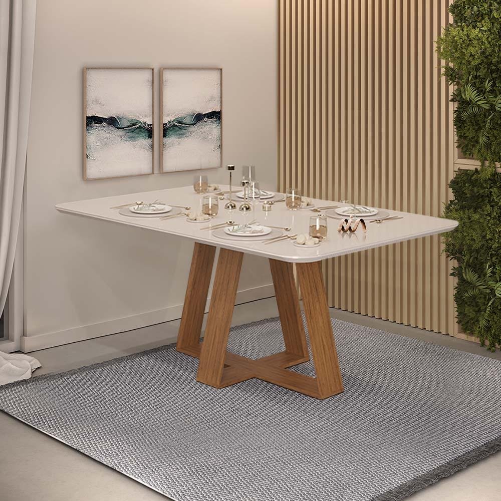 Mesa Retangular para Sala de Jantar 6 Lugares com Vidro Freijó Off ...