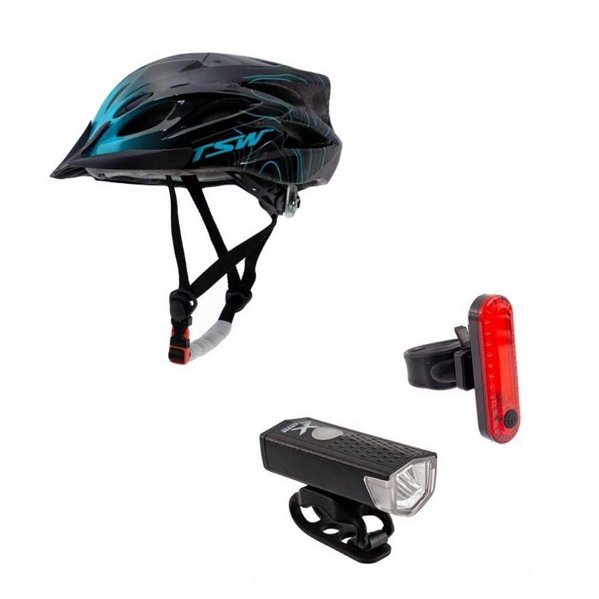 Capacete Bike Raptor Farol Sinalizador Dianteiro Traseiro - Azul - M ...