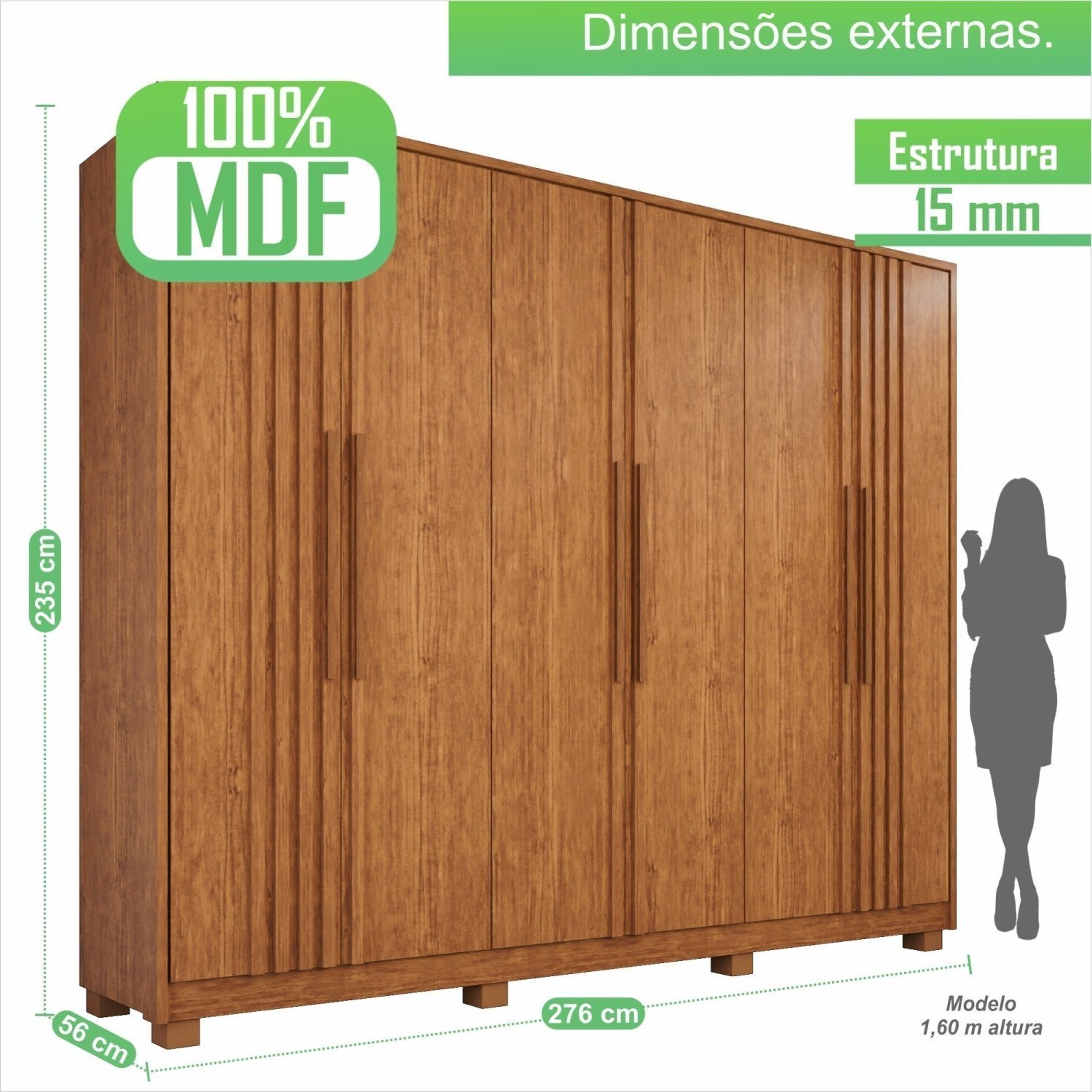Guarda-roupa 6 Portas com Ripado 6 Gavetas Potenza | MadeiraMadeira