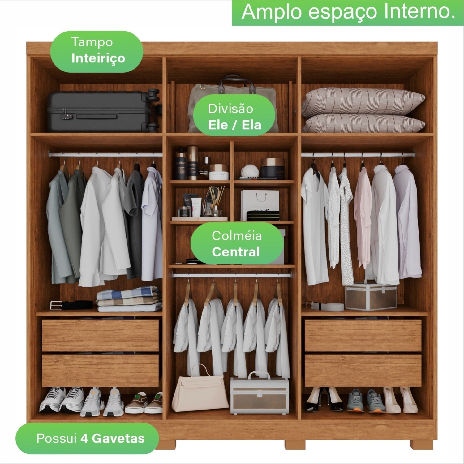 Guarda-roupa com Ripado 6 Portas 4 Gavetas Sevilha Prime | MadeiraMadeira